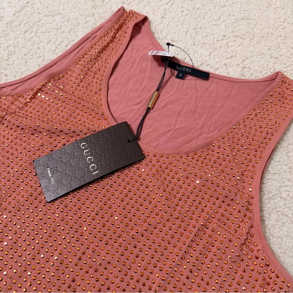 Gucci | Tops | 65 Nwt Gucci Studded Silk Sleeveless Tank Top Peach ...